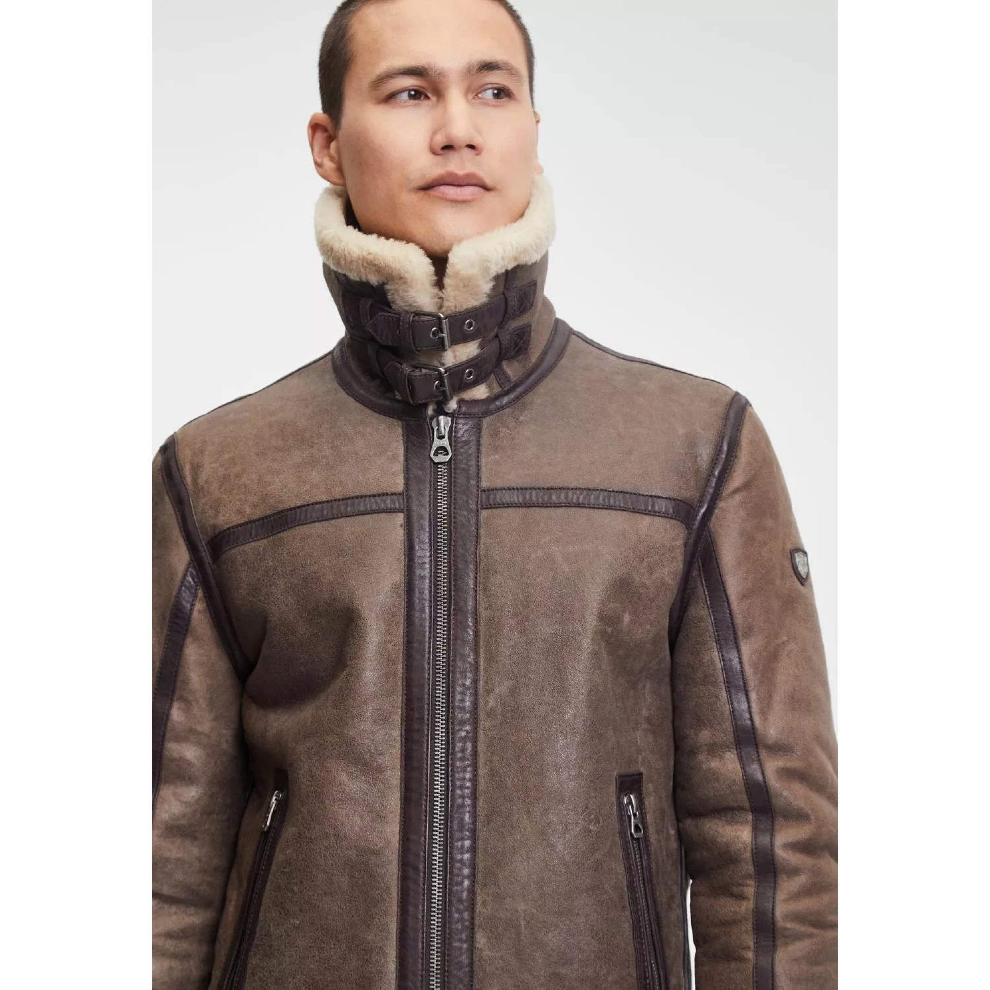 Cojoc de Piele si Blana Naturala Barbati Gipsy Maro Inchis ...