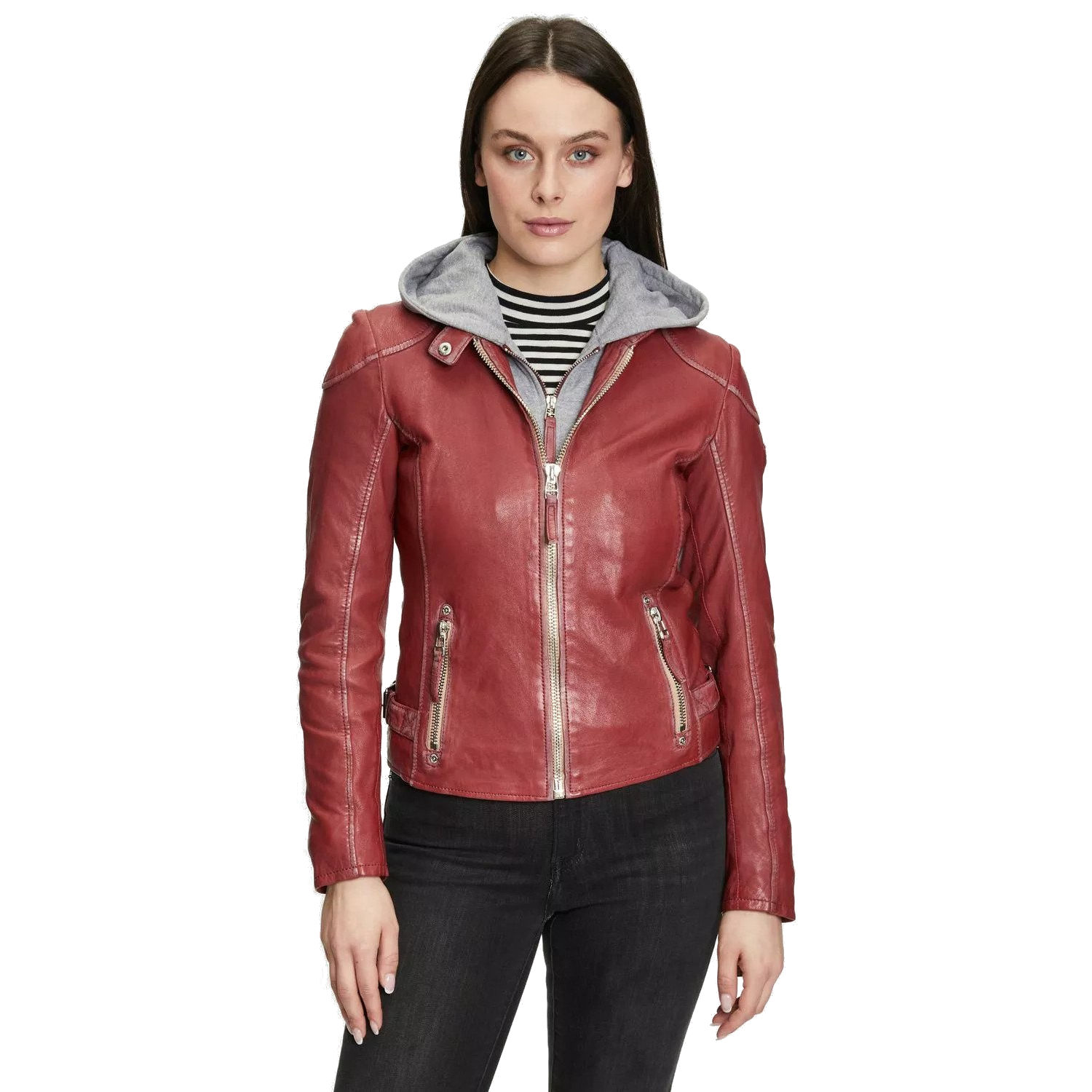 Geaca de Piele Dama Gipsy Rosu Caramiziu GWFinja