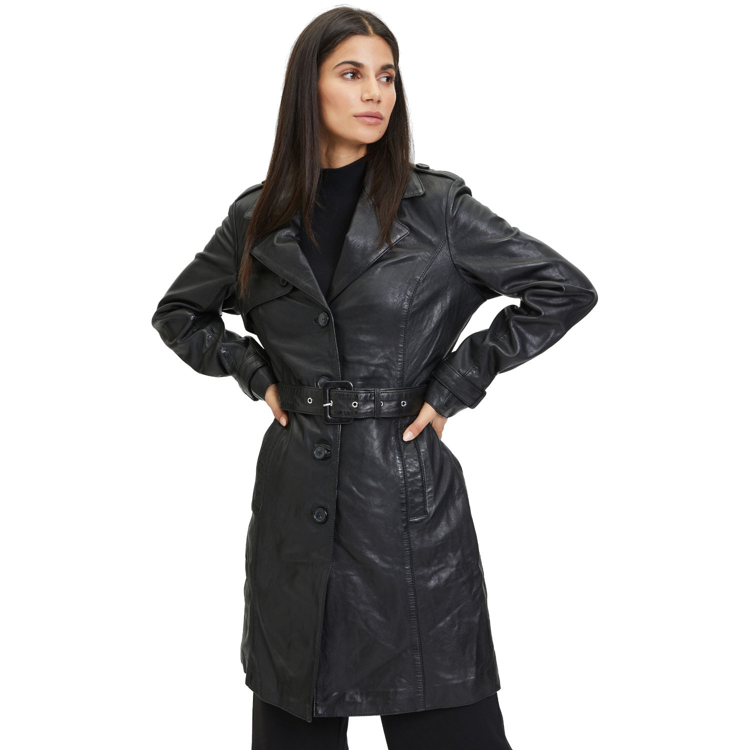 Geaca Lunga de Piele Dama Gipsy Neagra Laily