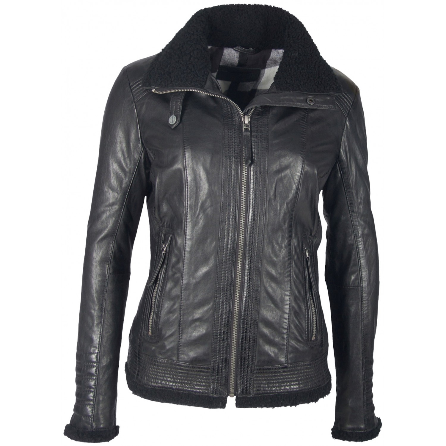 Geaca de Piele Naturala Dama Gipsy Neagra Freeze NSLONTV W