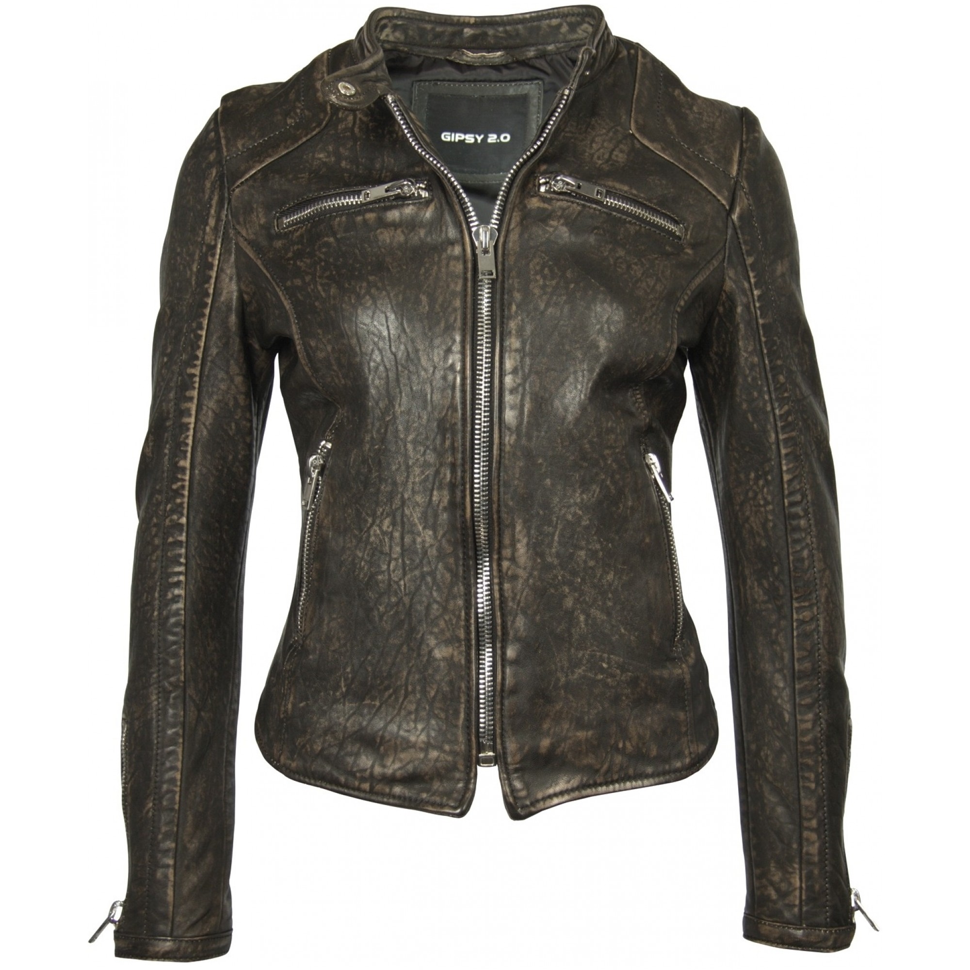 Geaca din Piele Naturala Dama Gipsy Neagra Vintage Sanaa ...